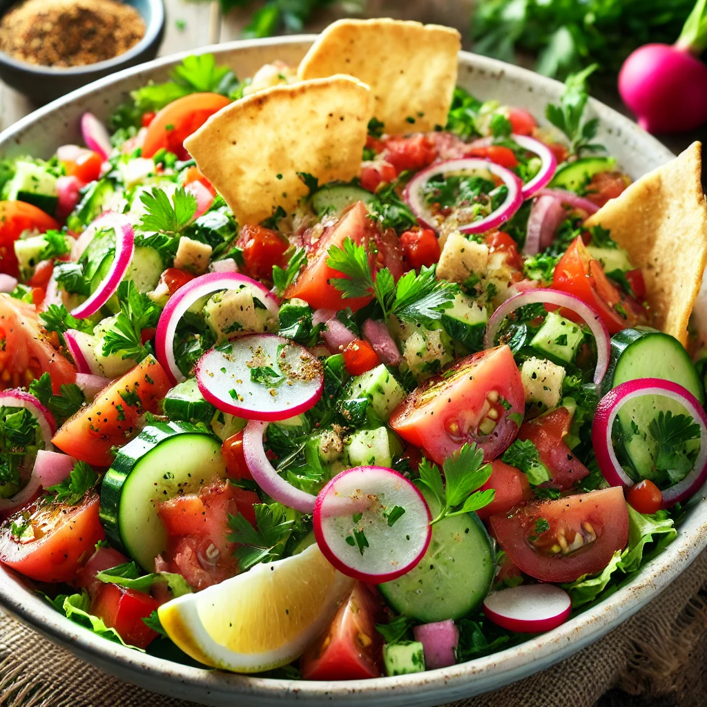 Fattoush with Crispy Pita Chips: A Fresh and Crunchy Salad - Gimme Recipe