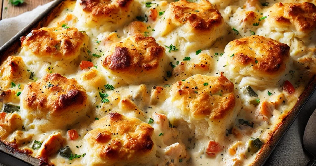 Creamy Chicken Casserole with Red Lobster Biscuit Mix - Gimme Recipe